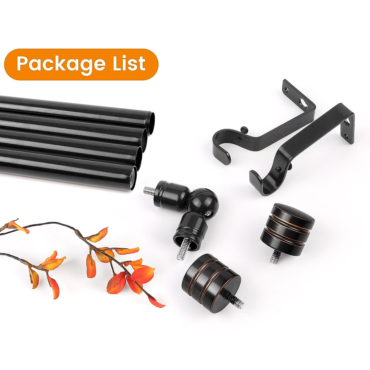 Heavy Duty Corner Window Curtain Rods 36 to 72 Inch, HOTOZON 1 Inch Telescoping Single Drapery Rod, Black, End Cap Finials