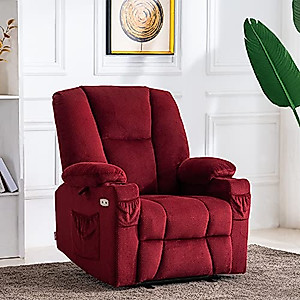 MCombo Fabric Electric Power Recliner Chair with Heat and Massage, Cup Holders, USB Ports, Powered Reclining for Living Room 8015 (Not Lift Chair) (Burgundy, Single Recliner)