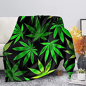 ZERODATE Green Weed Pot Marijuana Leaves Throw Blanket for Home Decor Soft and Fuzzy Warm Microfiber Bed Blankets for Adult Kids-XS