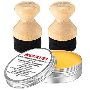 Threlaco 3 Pcs Cutting Board Oil Applicator with Wood Cutting Board Oil Wax Set Cutting Board Wax Conditioner for Butcher Block and Wooden Kitchen Tools Cutting Round Board Oil Scrub Brush