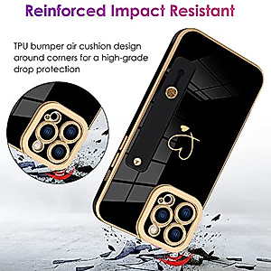 ZIYE for iPhone 13 Pro Max Luxury Electroplated Case with Strap Love Heart Plating Gold Bumper Cover for Women Girls Anti-Scratch Shockproof Back Phone Case for iPhone 13 Pro Max 6.7 Inch