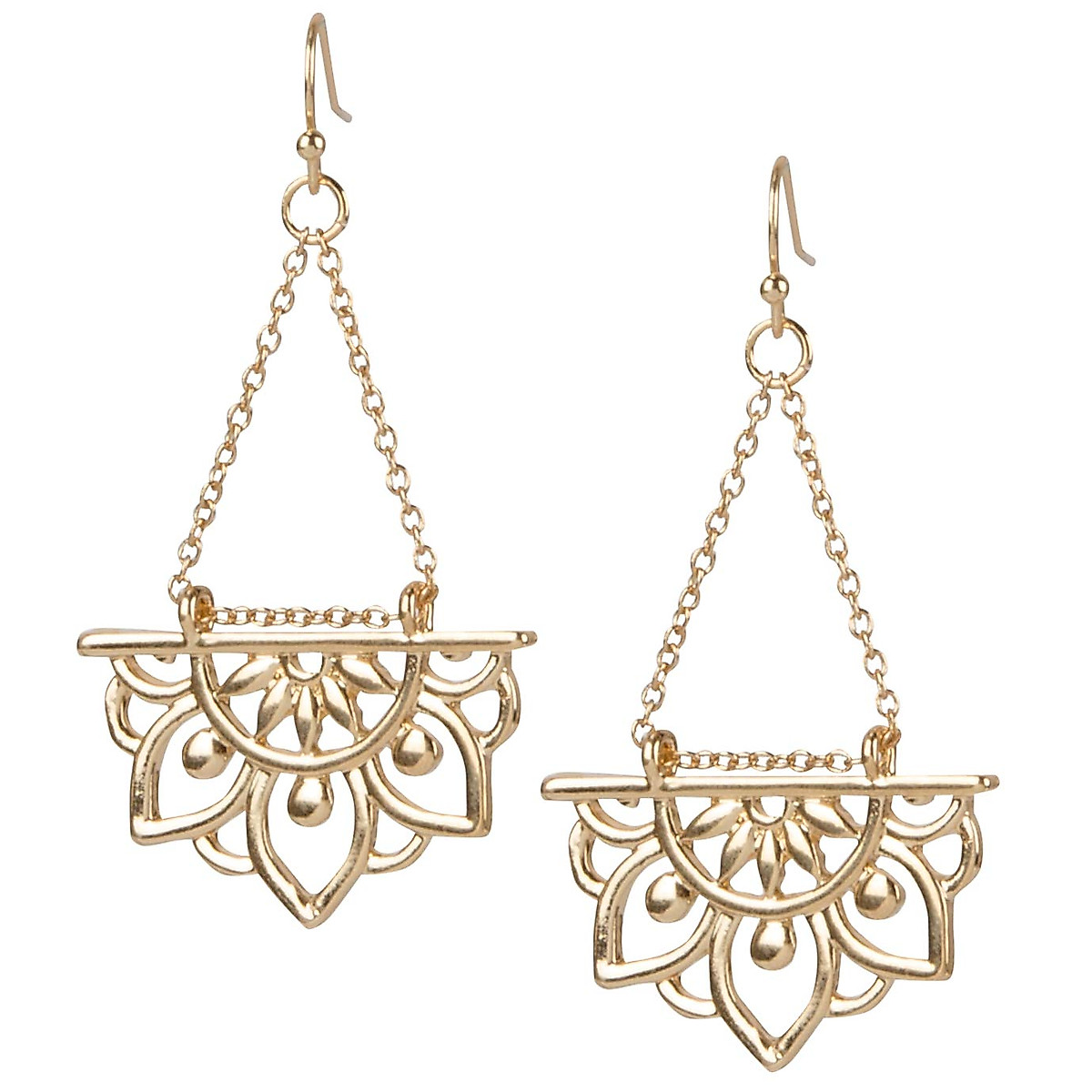 SPUNKYsoul New Beginnings Lotus Flower Antique Silver or Gold and Patina Boho Chic Tribal Ethnic Fishhook Dangle Earrings for Women Gift (Gold)