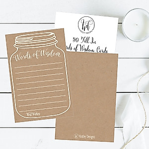 50 Rustic Mason Jar Words of Wisdom Advice Cards, Use As Graduation Advice Cards, Marriage or Wedding Advice Cards, Bridal or Baby Shower Party Games, Boy or Girl Baby Prediction or Advice Cards