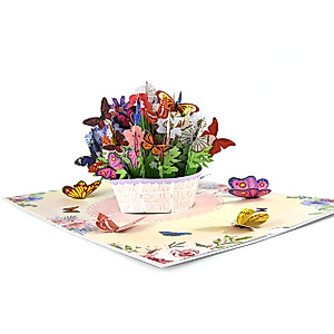 Teabug Cards Basket of Colorful Butterflies Pop Up Card, Birthday Card, Mothers Day Card, Get-Well Card, Spring and Summber Card, All Occasions