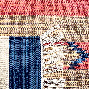 Safavieh Montauk Collection Runner Rug - 2'3" x 7', Blue & Red, Handmade Boho Tribal Southwestern Cotton Fringe, Ideal for High Traffic Areas in Living Room, Bedroom (MTK552A)