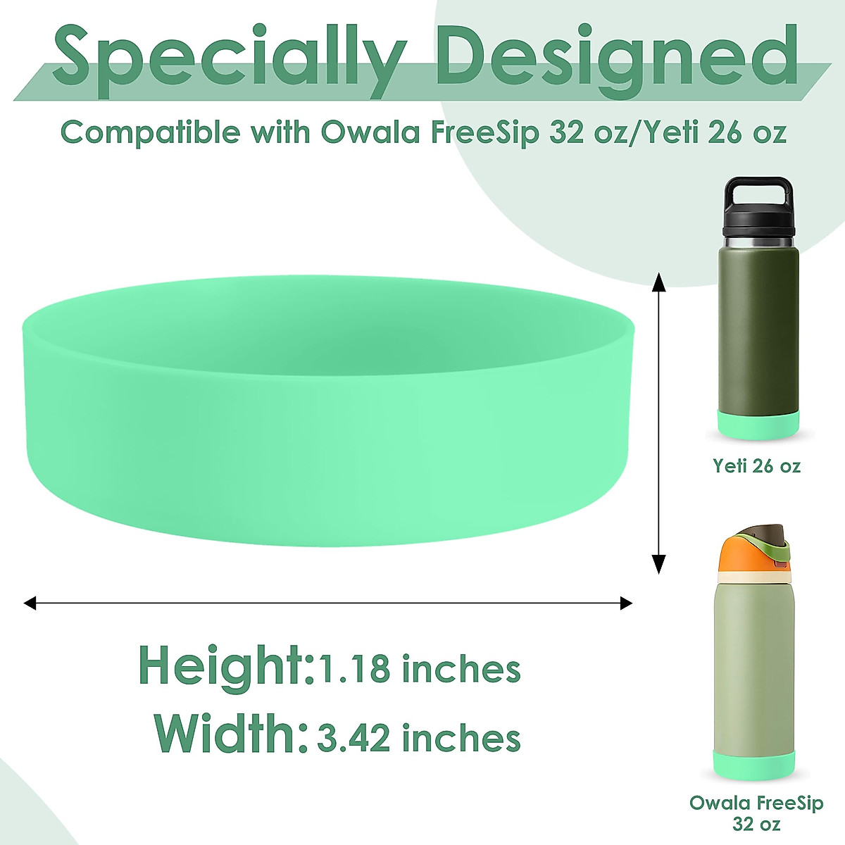 UBEEKOO Water Bottle Boot, Compatible with Owala, Yeti, for Stanley Water Bottle Accessories, Sleeve Cover for Owala FreeSip 32oz, Yeti 26oz,Anti-Slip Silicone for Stanley 36oz Accessory,LightGreen