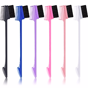 6 Pieces 3 in 1 Hair Edge Brush Double Sided Hair Comb Pack Smooth Brush Comb Grooming, 6 Colors