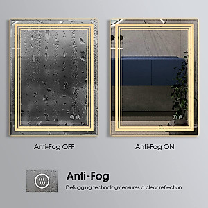 IOWVOE LED Bathroom Mirror 36 x 28 Inch with Front Light, Wall Mounted Lighted Vanity Mirror with Anti-Fog, Warm Lights, Memory Function (Horizontal/Vertical)