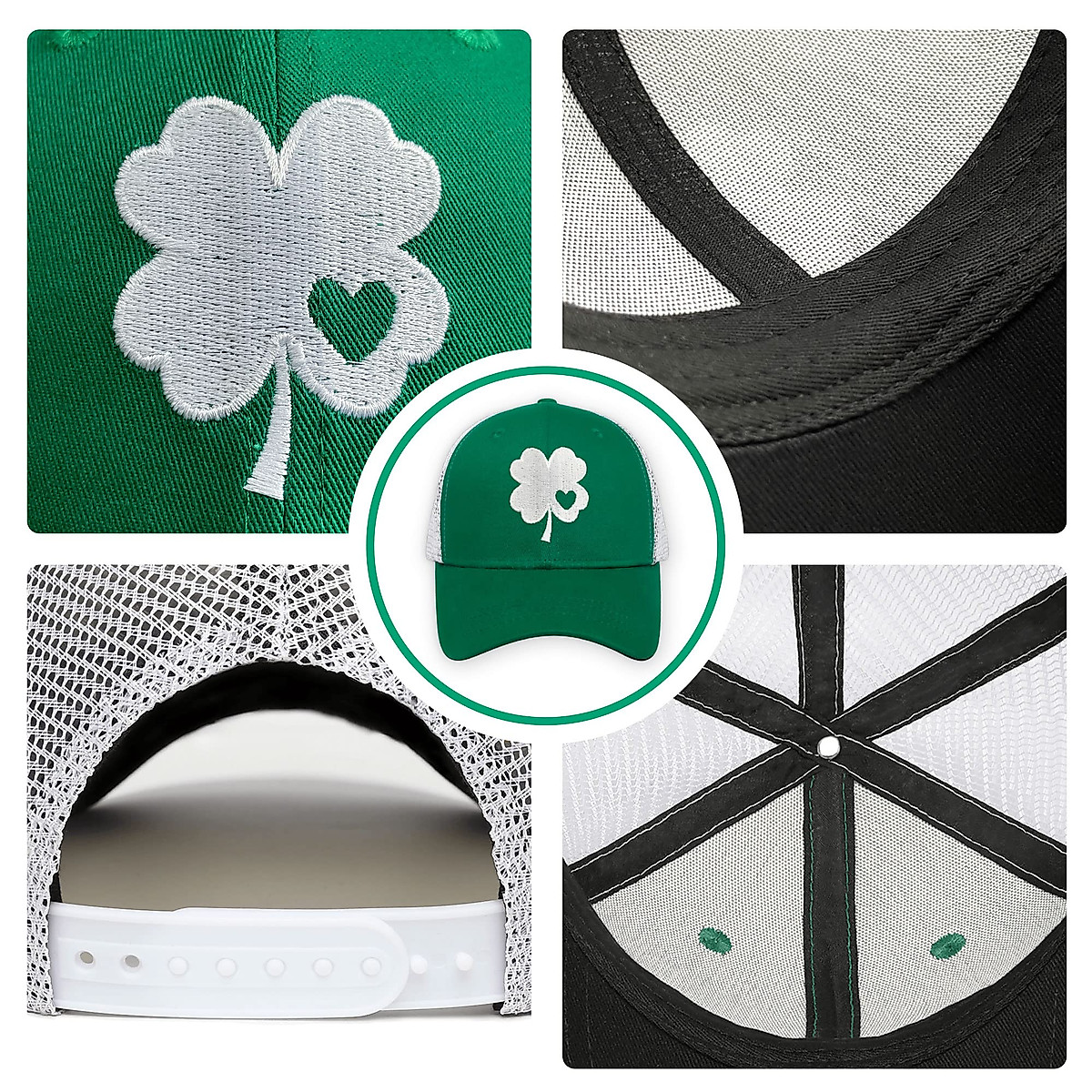 St. Patrick's Day Clover Baseball Cap Adjustable Trucker Hat Fashion Dad Hat Sports Hat St. Patrick’s Day Gift