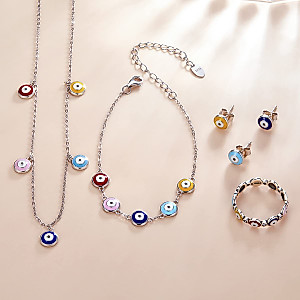 Shysnow Evil Eye Necklace Sterling Silver Blue Turkish Eyes Ojo Necklaces Dainty Multicolores Greek Evil Eyes Pendant Chain Lucky Amulet Protection Jewelry for Women