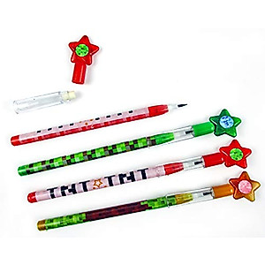 TINYMILLS 24 Pcs Pixel Miner Themed Multi Point Pencils Party Favor Mine Pixel Craft Back to School Pencils Classroom Rewards Prizes Goody Bag Treat Bag Stuffers