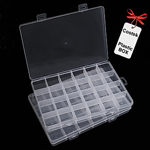 2 Pack 24 Grids Clear Plastic Organizer Box Fixed Compartment Storage Container for Craft, Beads, Jewelry, Small Parts, 7.4X5.1X0.86 INCH