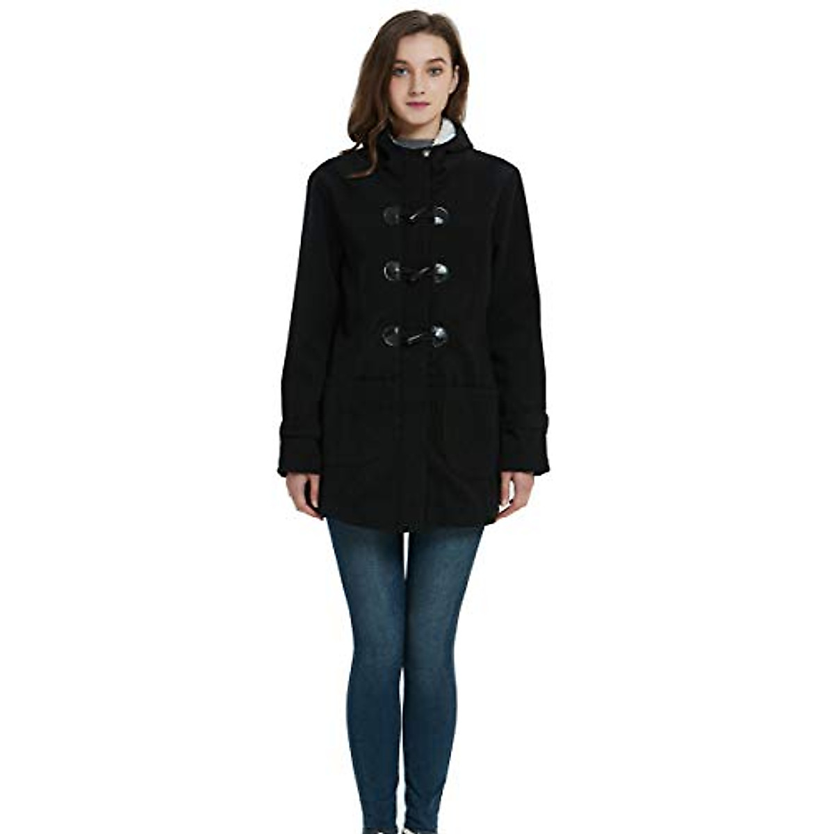 VOGRYE Womens Winter Fashion Outdoor Warm Wool Blended Classic Pea Coat Jacket (FBA) (M, Black2-Thicker)