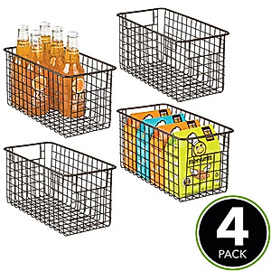 mDesign Metal Wire Food Storage Basket Organizer with Handles for Organizing Kitchen Cabinets, Pantry Shelf, Bathroom, Laundry Room, Closets, Garage - Concerto Collection - 4 Pack - Bronze