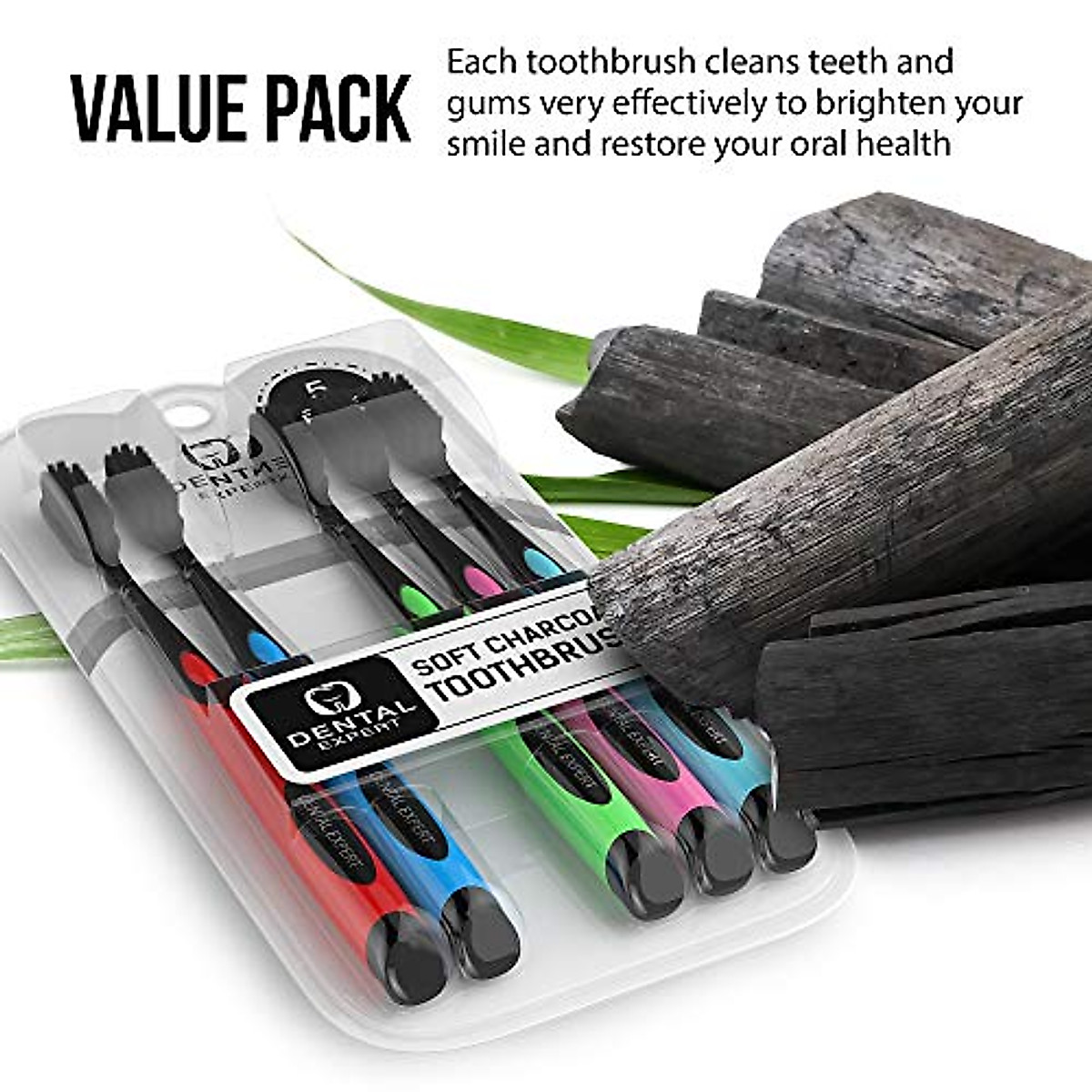 Charcoal Black Toothbrush [Gentle Soft] Slim Teeth Head Whitening Brush for Adults & Children [Family Pack] - Ultra Soft Medium Tip Bristles