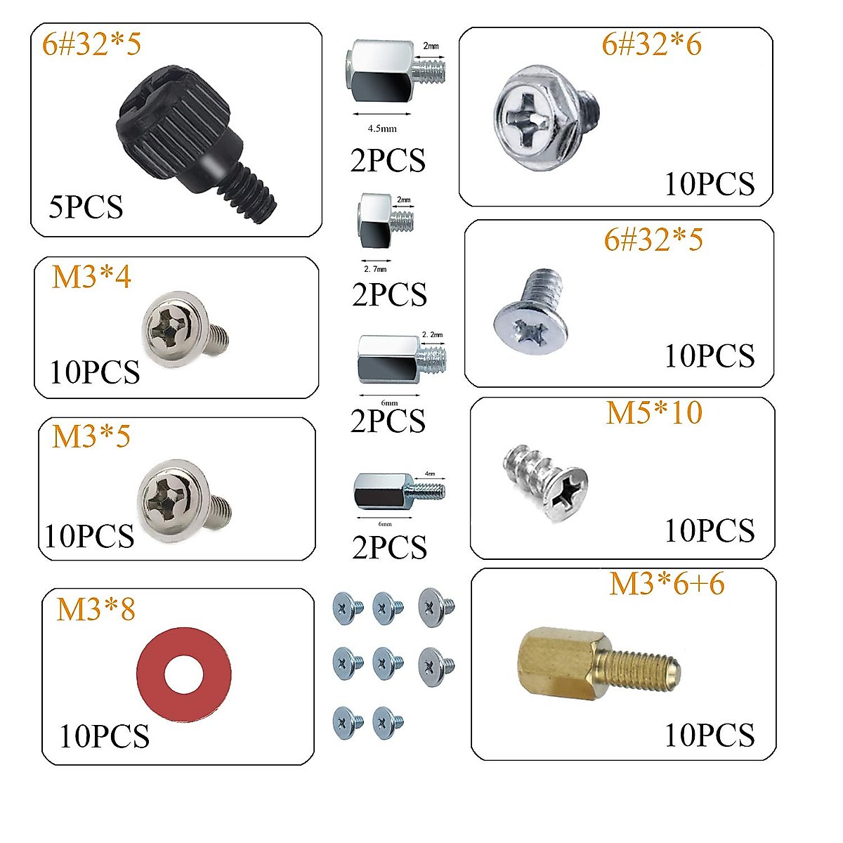 SGTKJSJS PC Computer Screws Kit, M.2 Standoff and Screw for Motherboards, Case, SSD, Fan, Power, Graphics - 91 Pcs
