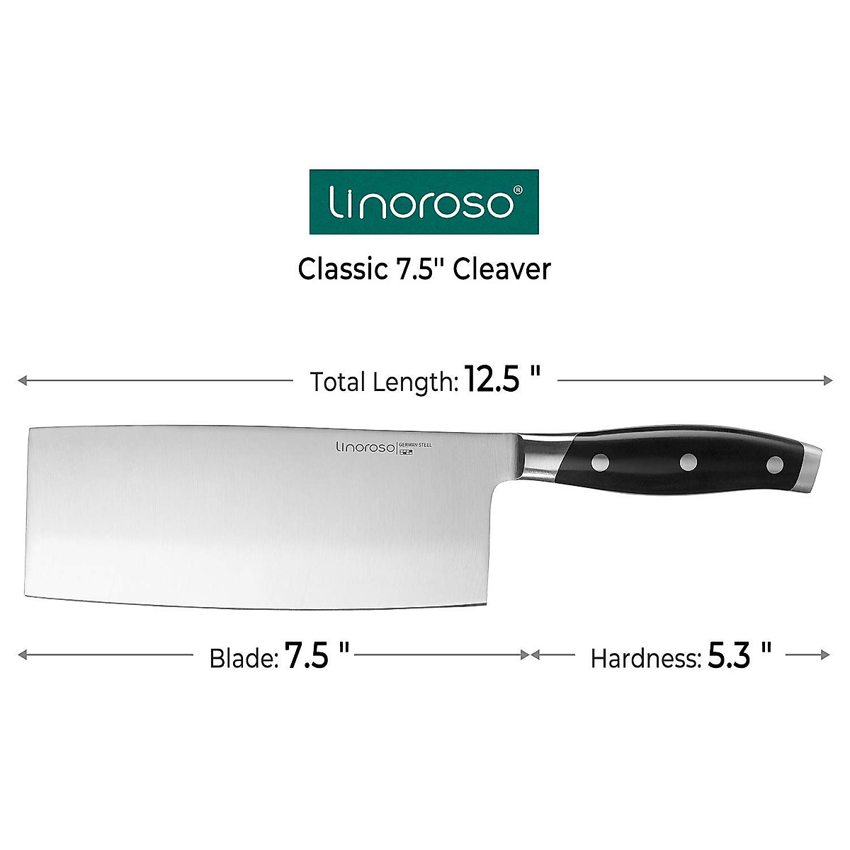linoroso 4-Piece Classic Sharp German High Carbon Stainless Steel Chef Knife Set Kichen Knife Set, Includes 8'' Chef Knife, 7.5'' Chinese Cleaver, 7'' Nakiri Knife and 3.5'' Fruit Paring Knife