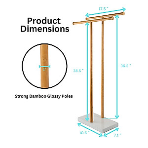 Standing towel Rack -2-Tier Bamboo Towel Rack with Marble Base - Standing Towel Rack for Bathroom - Towel Holder Stand Display - Drying Towel Rack