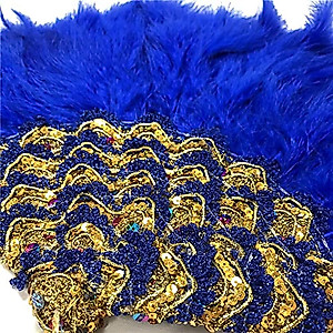 African Feather Fan African Feather Hand Fan Handmade Fans for Wedding Decoration Hand Fan with Sequins Applique Double-Sided Feather Fan - 33cm X 55cm