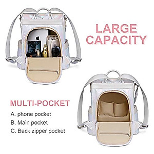 TENDYCOCO Backpack Purse Holographic Women Travel Daypacks Multi- pocket Shoulder Bag PU Leather for Ladies