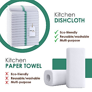 Avalon Dish Towels Set (Value Pack of 15) Size 15x25 Inch, 100% Cotton Soft & Absorbent Linen Kitchen Towels, Tea Towels, Reusable Cleaning Cloths for Household Cleaning (Green)