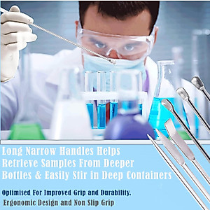 A2Z Scilab 4pc Stainless Steel Lab Spatula Micro Spoon Set, Double Ended Lab Mixing Reagent Spatulas - Long Sampling Spoon Scoop Tool Set Kit Laboratory Supplies for Experiments and Lab Use