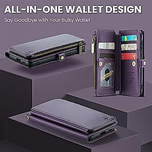 Strapurs Compatible with Samsung Galaxy S22 Wallet Case, for Galaxy S22 Case Wallet with Card Holder【RFID Blocking】 Zipper Wristlet PU Leather Magnetic Flip Folio Cover for Women and Men,Purple