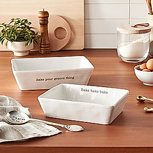 Mud Pie Farmhouse Inspired Set of 2 Serving Spoon Baking Dish Set, One Size, White