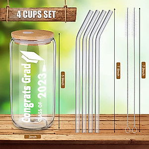 Rtteri 4 Pack Graduation Gift Congrats Grad Class of 2024 Can Cup, 16 oz Drinking Glasses with Bamboo Lid and Glass Straw, Can Shaped Drinkware Cups Grad Gifts for Graduates Whiskey Beer Soda