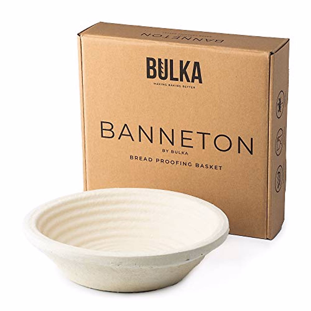 Bulka Banneton Bread Proofing Basket Spruce Wood Pulp Round 9" Groove, Sourdough Bread Baking Supplies Brotform - Non-Stick Dough Proving Bowl, Gifts for Bakers making Artisan Loaves, Made in Germany.