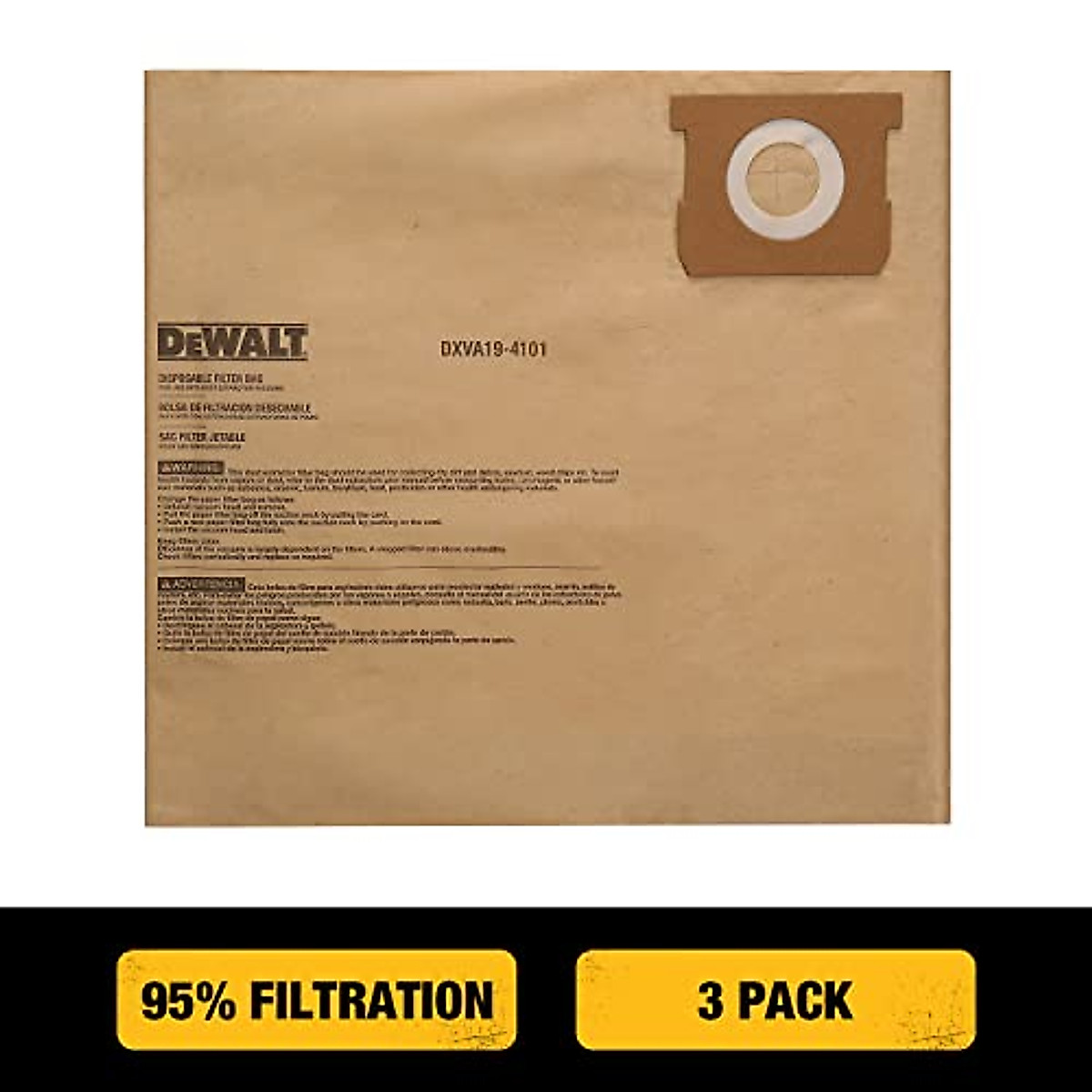 DEWALT DXVA19-4101 Dust Bag, Fit for 6-10 Gallon Wet/Dry Vacuum Cleaners, Compatible with DeWalt DXV06P DXV09P DXV09PA DXV10P DXV10PL DXV10S DXV10SA DXV10SB Wet/Dry Shop Vacuums, 3 Pack