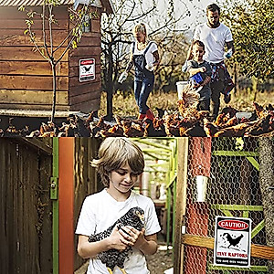 GLOBLELAND 2Pack Caution Tiny Raptors Sign Aluminum Chicken Coop Signs for Farm Kitchen Rooster Hen House Decor Beware of Chicken Signs for Chicken Lady Lovers, 7x10inches Waterproof