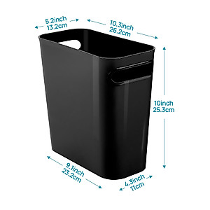 Vtopmart 2 Pack Plastic Small Trash Can, 1.5 Gallon/5.7 L Office Trash Can, Black Trash Bin with Built-in Handle, Slim Waste Basket for Bathroom, Bedroom, Home Office, Living Room, Kitchen
