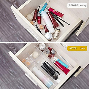 Neokeya 14PCS Clear Drawer Organizer Set 4-Size Plastic Desk Drawer Dividers Trays Vanity Drawer Organizer Storage for Makeup Kitchen Utensils Office