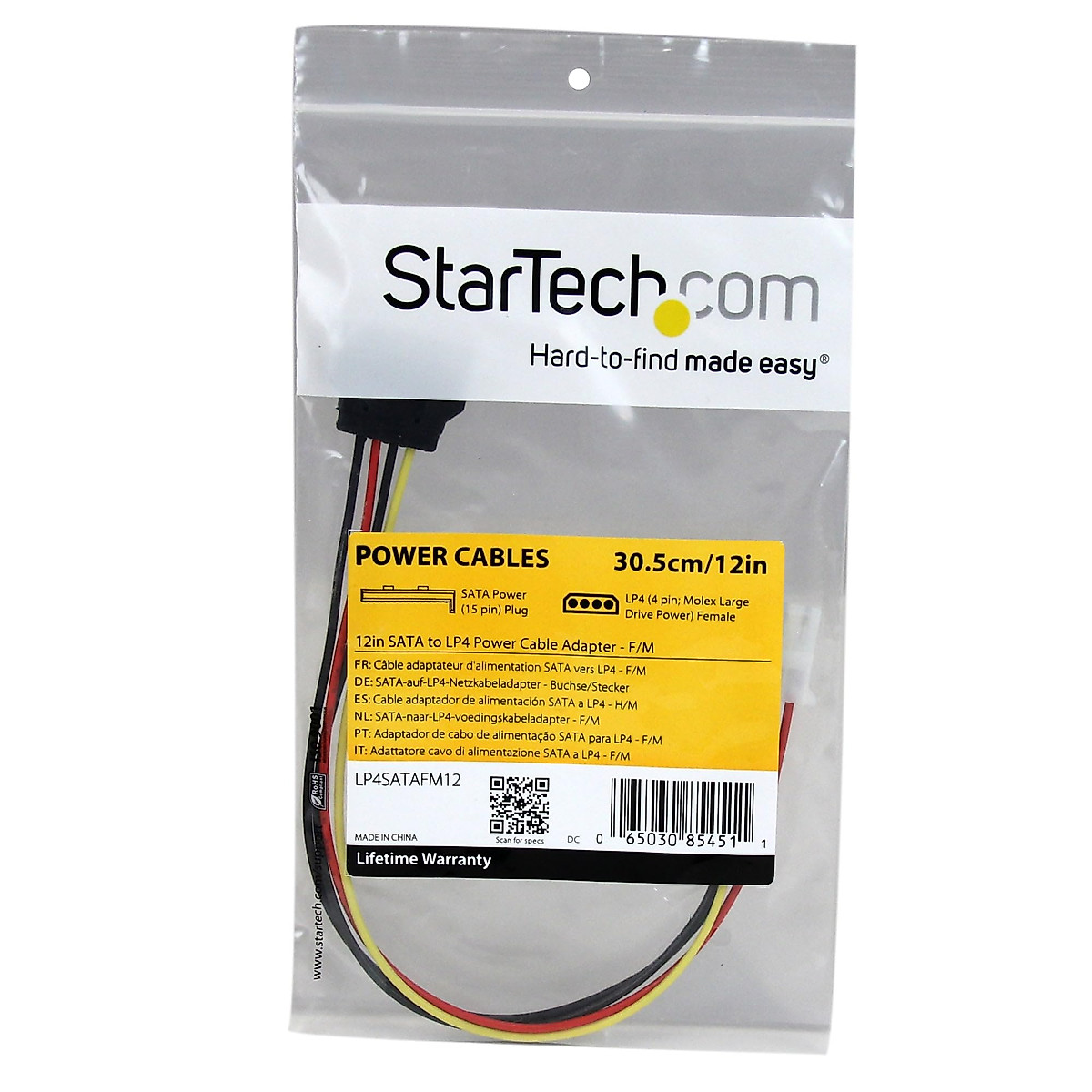 StarTech.com 12in SATA to LP4 Power Cable Adapter F/M - SATA to LP4 Power Adapter - SATA Female to LP4 Male Power Cable - 12 inch (LP4SATAFM12)