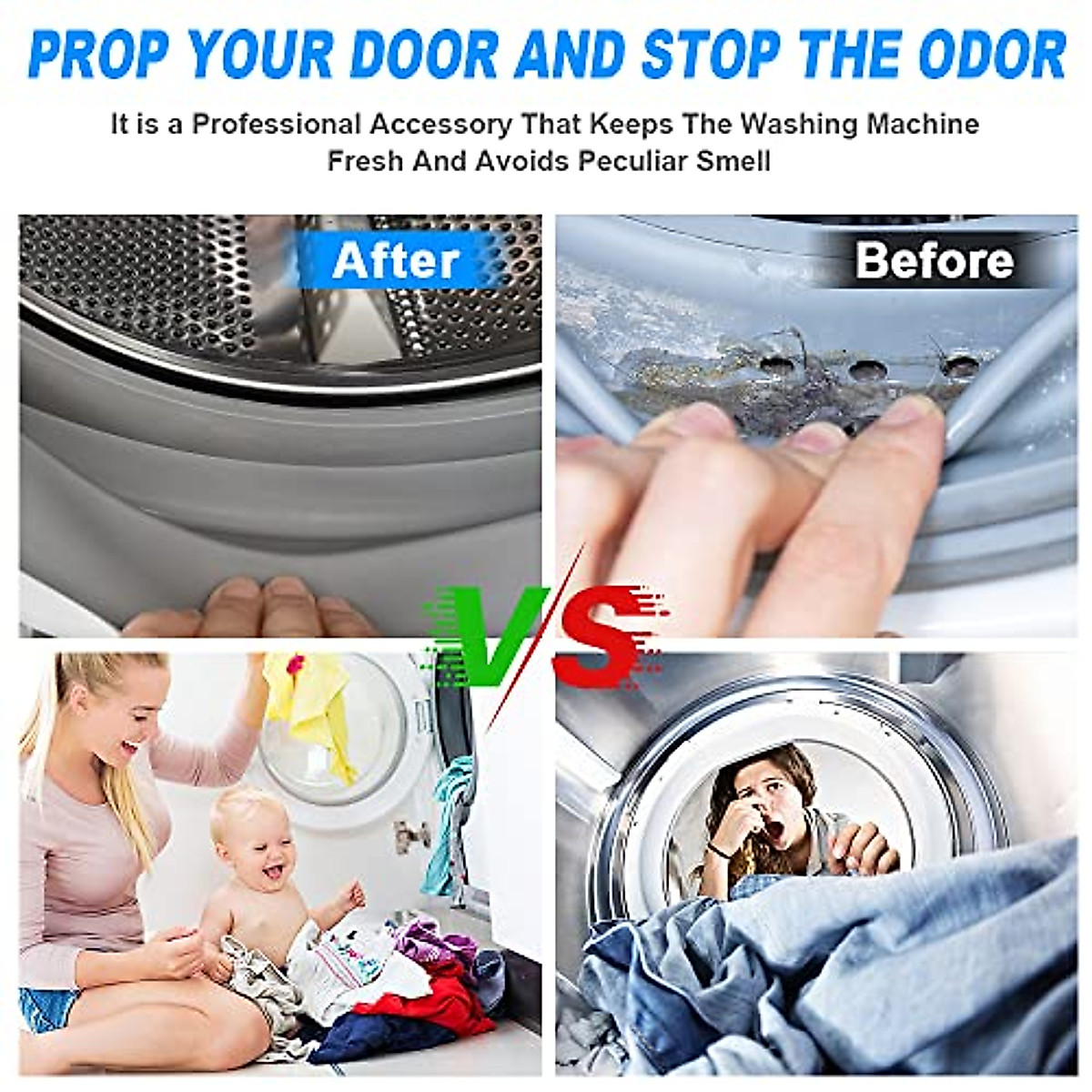 Magnetic Washer Door Prop, Flexible Washing Machine Door Prop Front Loader Helps your Washer Dry Properly to Prevent Odors, Fits Dryers and Dishwashers (Grey)