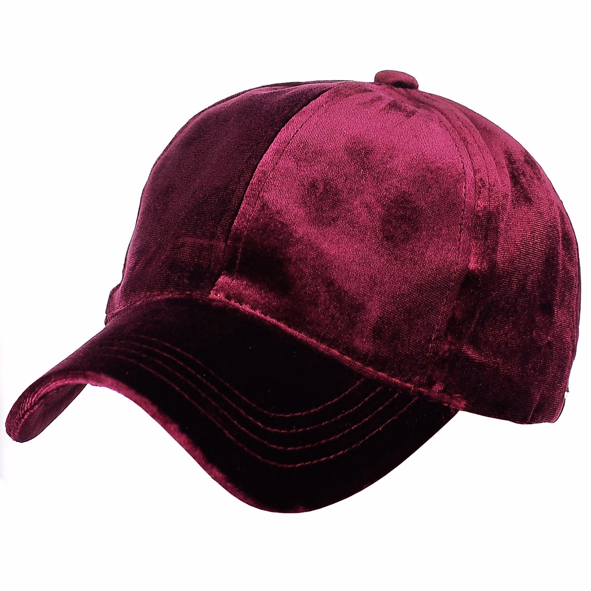 C.C Ponycap Messy High Bun Ponytail Soft Velvet Adjustable Baseball Cap Hat, Burgundy