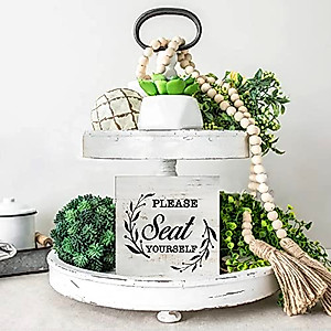 Please Seat Yourself Wood Box Sign Rustic Wooden Box Sign Farmhouse Bathroom Restroom Toilet Desk Shelf Decor (5 X 5 Inch)