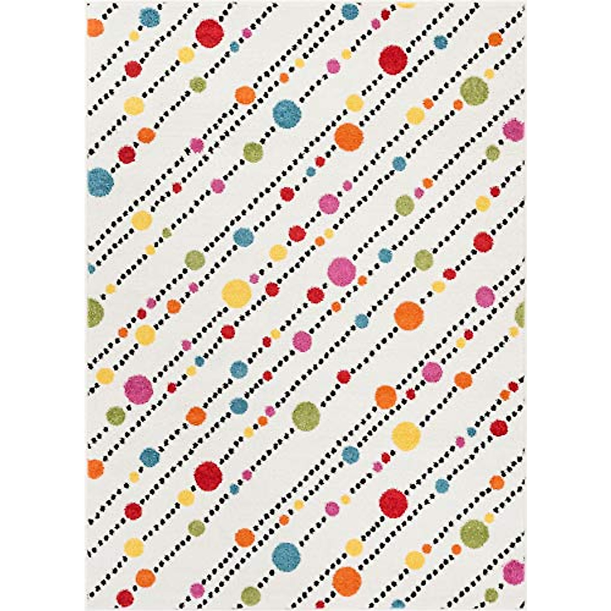 Well Woven StarBright Dandy Dots and Stripes Modern Abstract White 7'10" x 10'6" Kids Area Rug