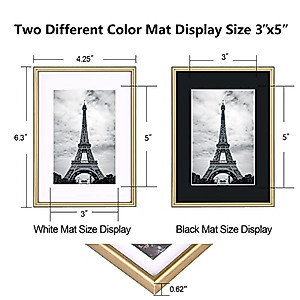 Fkvat 4x6 Picture Frame Set of 4, Brushed Brass Simple Modern Thin Aluminum Metal Photo Frame Fits 3x5 with Mat or 4x6 without Mat Photo. Display for Tabletop or Wall Collage. (Horizontal & Vertical). with White and Black Mats.