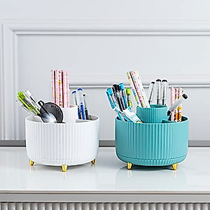 Desk Pencil Pen Holder, 5 Slots 360°Degree Rotating Pencil Pen Organizers for Desk, Desktop Storage Stationery Supplies Organizer, Cute Pencil Cup Pot for Office, School, Home, Art Supply (White)