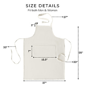 RAJRANG Chef Apron for Women Men with Pockets Cotton Kitchen Cooking Long Aprons Marshmallow 35x27 Inches