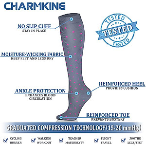 CHARMKING 6 Pairs-Compression Socks for Women & Men Circulation Best Support for Nurses, Running, Athletic,Flight Travel (Multi 22,L/XL)