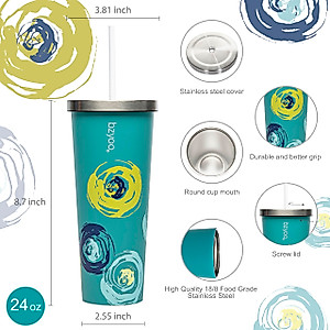 bzyoo SUP Double Wall Vacuum Insulated Tumbler with Straw and Lid Stainless Steel Water Bottle Travel Mug Cup, Mother's Day Gifts Perfect for Ice Coffee or Tea (710ml) Color: Green Cyclone