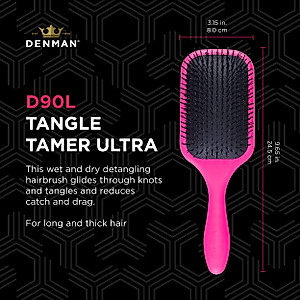 Denman Tangle Tamer Ultra (Pink) Detangling Paddle Brush For Curly Hair And Black Natural Hair - use with both Wet & Dry Hair, D90L