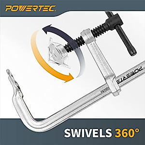 POWERTEC 71598 4 Inch Heavy Duty F Clamp, 4-3/16 Inch x 2 Inch Throat F Style Bar Clamps for Woodworking, 480 lb Capacity each – 2 Pack