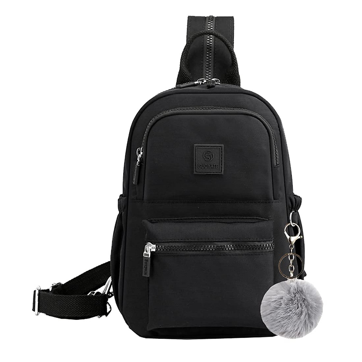 Sunwel Fashion Mini Backpack & Sling Bag 2 Way Carry Nylon Casual Daypack Chest Bag with Detachable Pom Pom Ball Keychain for Women (black)