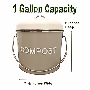 Compost Bin for Kitchen Countertop with Lid - Indoor Bucket for Food Scraps, Decorative Recycler Pail for Home Composting. Grey and White Country Kitchen Decor by Gardenatomy