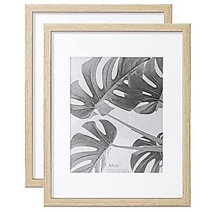 Afuly 11x14 Picture Frame 8x10 Picture with Mat 11 by 14 Frame without Mat Natural Wood Texture Wall Mounted Gallery Display Weddings Birthday Graduation Gifts for Family, Set of 2, Oak Beige