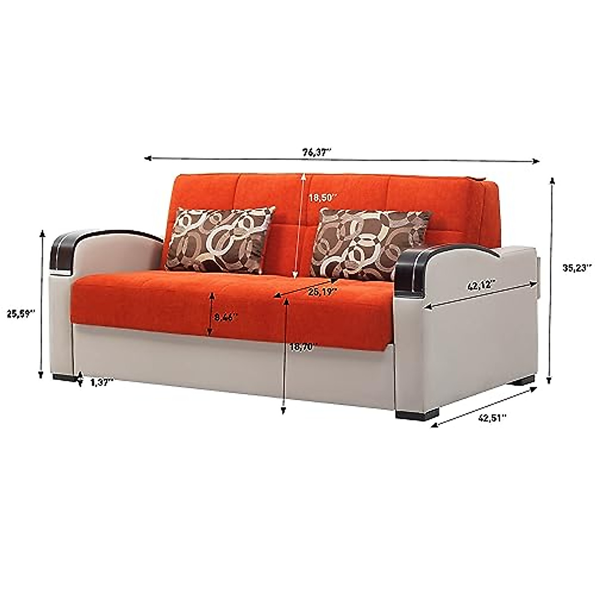 Sweethome Stores 74" Pull Bed with Storage, Firm, Fabric, 650 lbs Capacity, Sleeper Sofa, Futon for Living Room or Home Office Convertible Couch, DormirClack Sofabed, Orange